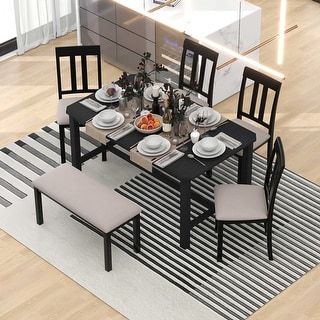6Pcs Dining Set for 6, Extendable Dining Table with 4 Chairs & a Bench ...