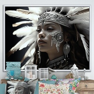 Designart "Native Art Tribal Spirit Portrait" Native American Framed ...
