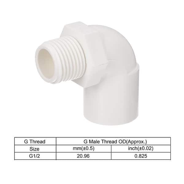 PVC Water Pipe Elbow Fitting G1/2 Male Thread Tube Connector Adapter - White - Bed Bath & Beyond ...