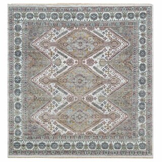 Shahbanu Rugs Ivory Shiraz Reimagined Unique Flower Rosettes Border ...