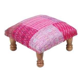 Novica Handmade Pink Patches Upholstered Ottoman Footstool - Bed Bath ...