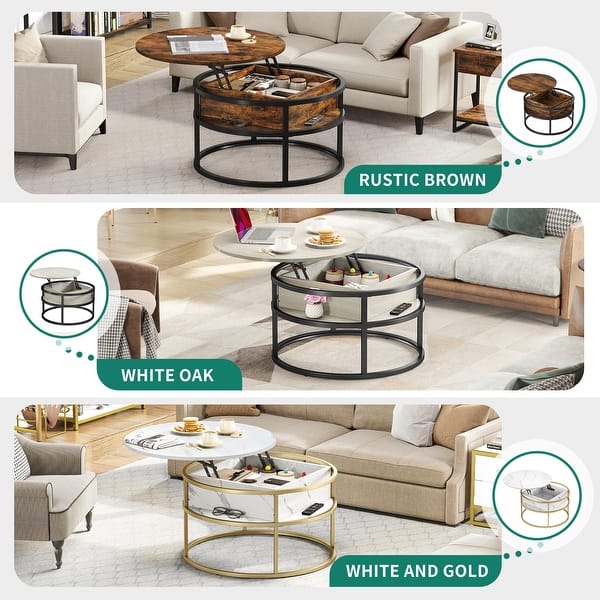 Round Lift Top Extendable Frame Coffee Table with Hide Storage - Bed ...