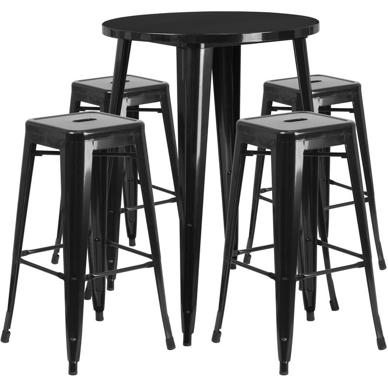 30-inch Indoor/ Outdoor 5-piece Round Metal Table and Stools Set ...