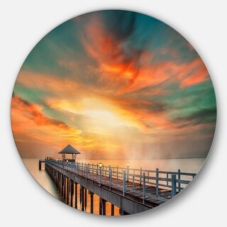 Designart 'Wooden Bridge under Colorful Sky' Sea Bridge Disc Metal Wall ...