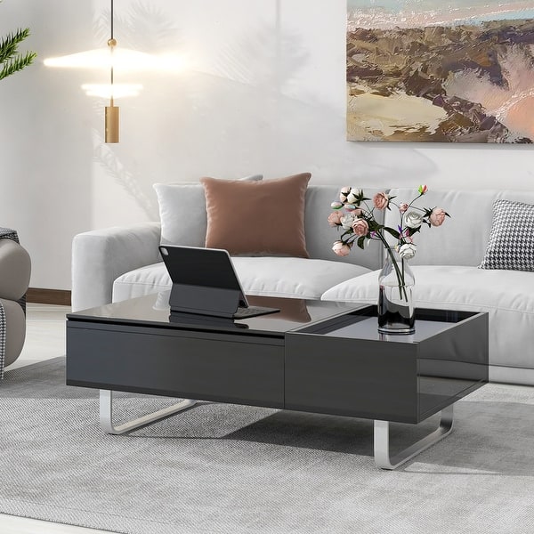 Modern Lift-top Coffee Table with Lifted Tabletop and High-gloss ...