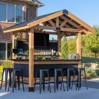 Backyard Discovery Palisade 9'x6' Cedar Wood Outdoor Bar w/ Steel Roof ...