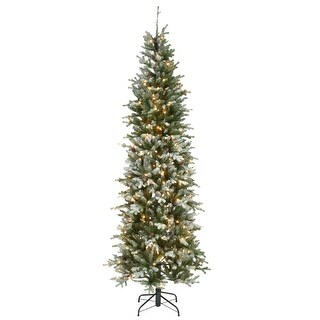 7.5 ft. Snowy Morgan Spruce Pencil Slim Tree with Clear Lights ...