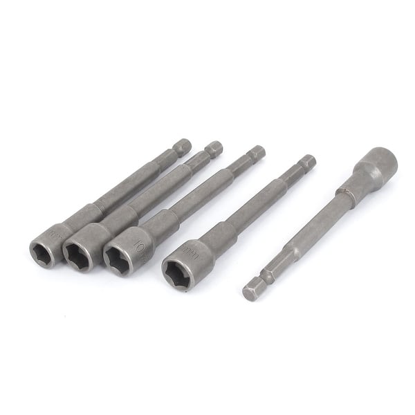 5 Pcs 1/4 Hexagon Shank 10mmx100mm Metal Hex Socket Nut Driver Adapter ...