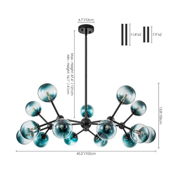 15-Light Modern Glam Linear Sputnik Gradient Blue Glass Globe Bubble ...