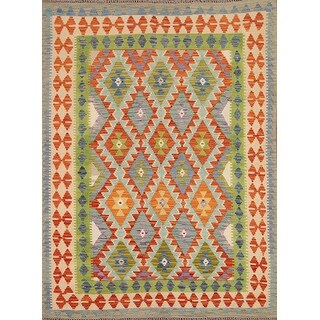 Colorful Kilim Geometric Area Rug Flat-weave Wool Carpet - 5'5"x 6'9 ...