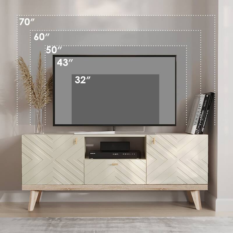 Living Skog Alba Beige TV Stand Console with Drawer Fits TV's up to 65 ...