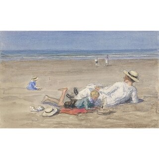 Resting Nanny With Two Children On The Beach Poster Print - Bed Bath ...