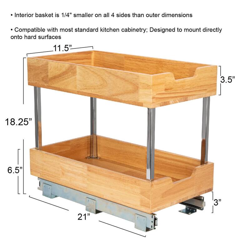 Household Essentials 2-Tier Steel and Wood Pull-Out/Slide-Out Storage ...