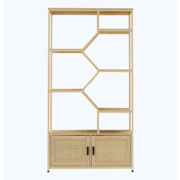 Rattan bookshelf 5 tiers Bookcases Storage Rack with cabinet for Living ...