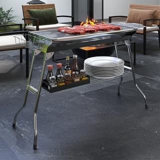 Stainless Steel Charcoal Grill with Pan,Grill Rack,Shelves and Hook ...