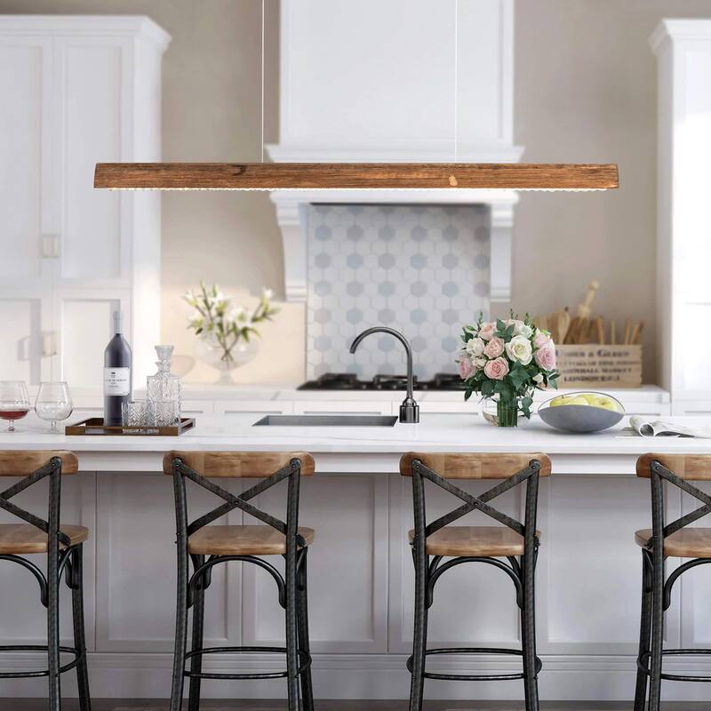 Modern Farmhouse Wood Crystal Kitchen Island Pendant Rustic Linear ...