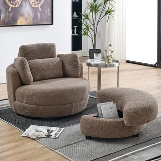 Round Swivel Bucket Chair Lounge Chair with Storage Bench, Coffee - Bed ...