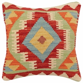 Tribal Wolf Turkish Hand-Woven Kilim Pillow - 16" x 16" - Bed Bath ...