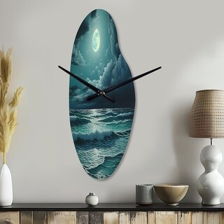 Designart - Super Moon Over The Sea IV - Beach & Ocean Large Wall Clock ...