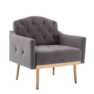 Accent Chair with Tufted Stitching Details and Metal Legs, Gray and ...