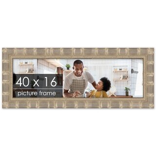 40x16 Bamboo Silver Complete Wood Panoramic Frame with UV Acrylic, Foam ...
