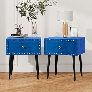 Modern Nightstands Set of 2 with Drawer, Elegant Rivet Velvet Bedside ...