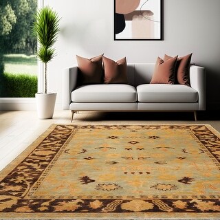 Hand Knotted Oushak Pale Aqua Wool Traditional Oriental Area Rug - 6' 1 ...
