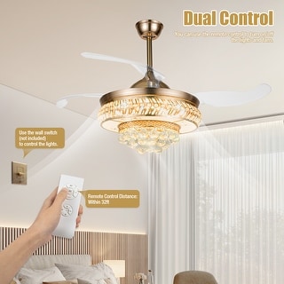 42In LED Crystal Gold Ceiling Fan Retractable Blades - On Sale - Bed ...