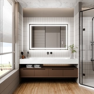GlareGuard 32x48" Rectangular Anti-Fog Dimmable Backlit LED Bathroom ...