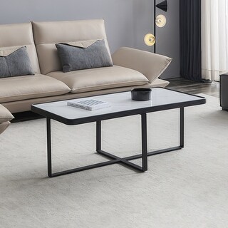 Modern Black Rectangle Sintered Stone Tabletop Coffee Table - Bed Bath ...