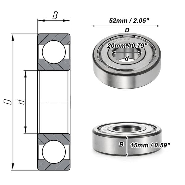 6304ZZ Deep Groove Ball Bearings P6 20x52x15mm Lubricated Bearing Double Metal Seal Silver Tone ...