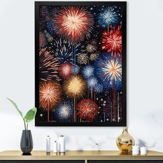 Designart "Colourful Fireworks Spectacle I" Fireworks Framed Canvas ...