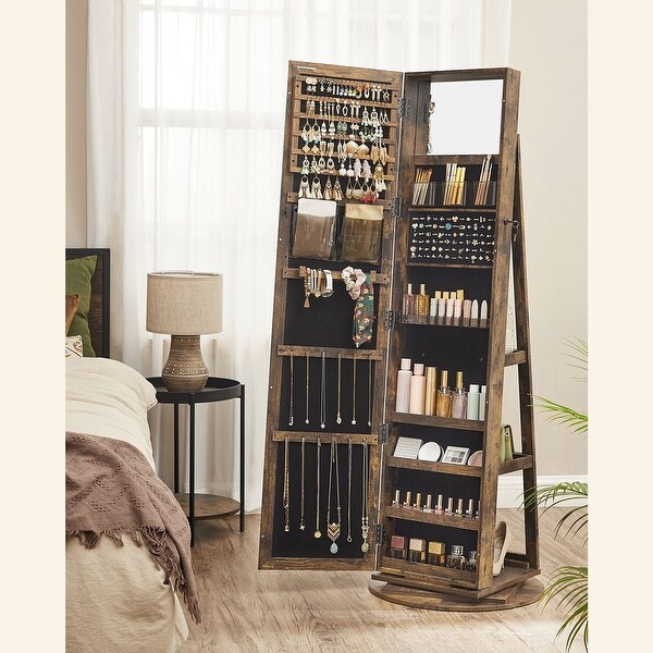 SONGMICS 360 Swivel Jewelry Cabinet Lockable Jewelry Organizer with Full Length Mirror Rear Storage Shelves On Sale Bed Bath Beyond 37036518