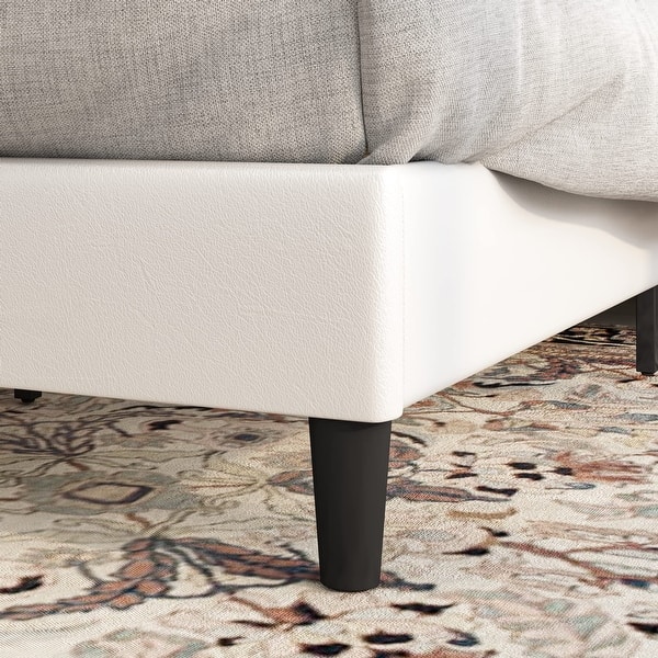 Upholstered Platform Bed Frame with Button Tufted Headboard, Faux ...