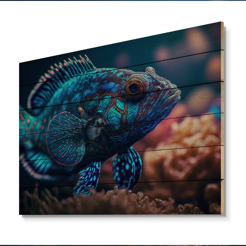 Designart 'Beautiful Mandarin Fish In Shades Of Blue III' Animal Fish ...