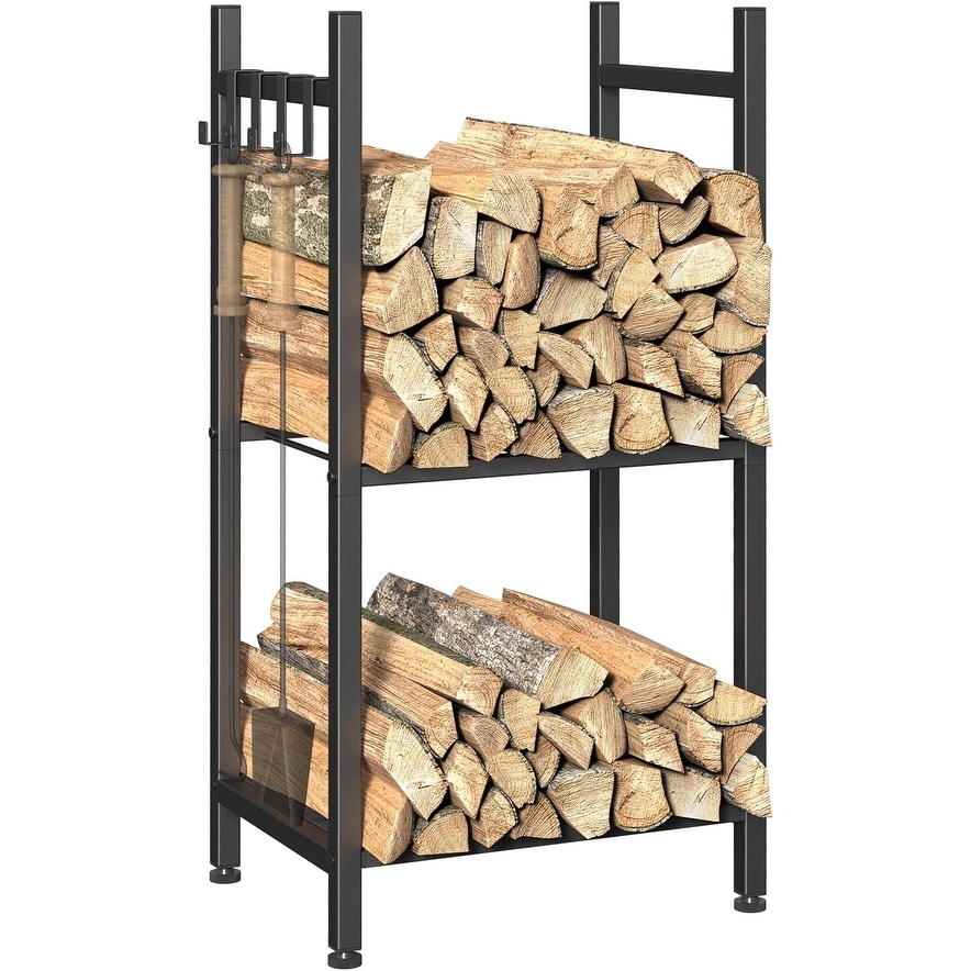 Tall Metal Firewood Wood Log Store Rack Storage Stand with Top Cover ...
