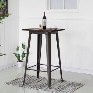 Glitzhome 41"H Rustic Steel Pub/Bar Table with Elm Wood Round Top - On ...