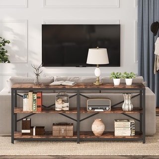 70.9" Extra Long Console Table with Storage Shelves, Rustic Brown - Bed ...
