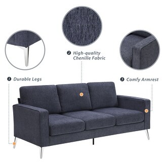 Blue-gray Chenille Sofa Sets Recliner Loveseat Square Arms Chair Sofa ...