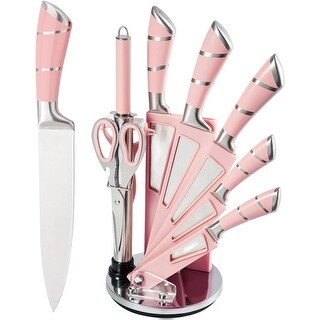 Kitchen Knife Set, 9 Piece Pink Sharp Nonstick Coated Chef's Knife Set ...