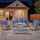 Pocassy Patio Outdoor Fire Table with Sofa Swivel Chair Funiture Set ...