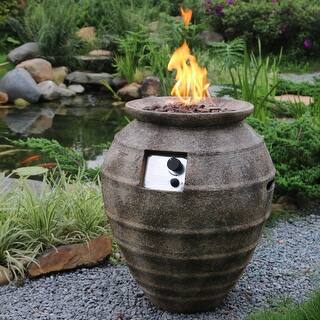 Purutu Brown Concrete Pot Propane Fire Pit by Havenside Home ...
