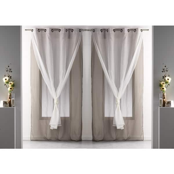 Set of 2 Double Layered Sheer Extra Wide Curtain Panel Grommet ROBIN ...