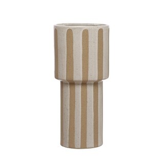 Stoneware Vase with Wax Relief Stripes - Bed Bath & Beyond - 38884690