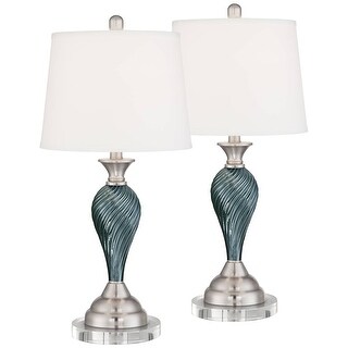 Modern Table Lamps Set of 2 with Round Risers 26" High Green Blue - 12 ...