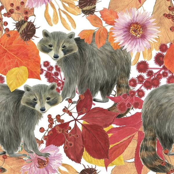Autumn Leaves with Raccons Wallpaper Peel and Stick and Prepasted - Bed ...