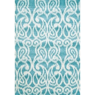 Pismo Ikat Geometric Floral Rug, Aqua Blue/Ivory, Area Rug - Bed Bath ...