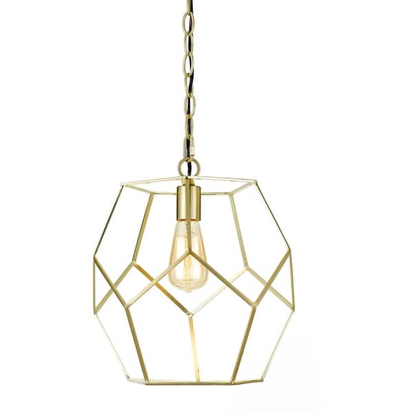 Hanover Harriet Geometric Pendant Light for Hardwire or Plug-In Swag Installation, Pale Gold ...