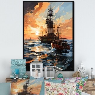 Designart "Red Oil Rigs Resilient Rig III" Oil Rigs / Fields Framed ...