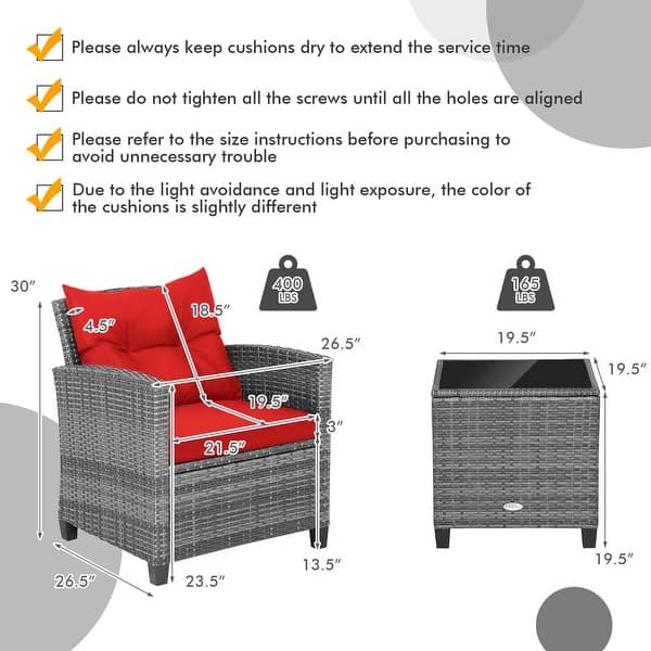 3PCS Patio Rattan Furniture Bistro Set Cushioned Sofas Side Table - Bed ...